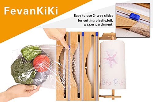 FevanKiKi Hangable Foil and Plastic Wrap Organizer with Cutter,4in1 Plastic Wrap,Aluminum Foil,Wax Paper,Parchment Dispenser and Paper Towel Wall-Mount Roll Holder for Kitchen Drawer and Wall Storage
