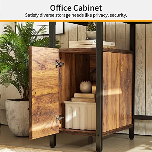CubiCubi L Shaped Desk with File cabinets, 59.1 Inch Corner Computer Desk, Home Office Gaming Writing Workstation with Storage Shelves, Deep Brown
