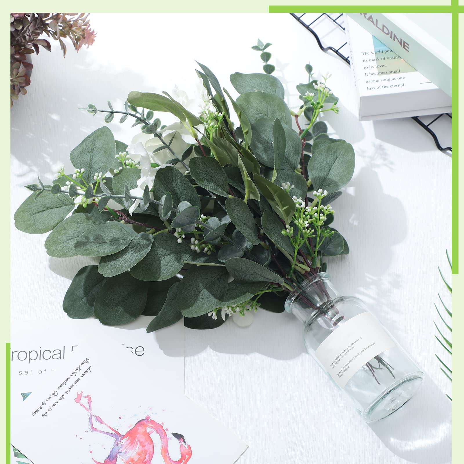 MTLEE 60 Pieces Artificial Eucalyptus Leaves Stems Greenery Fake Silver Dollar Eucalyptus Stems Faux Eucalyptus Plant Branches for Wedding Holiday Greens Bouquets Decoration