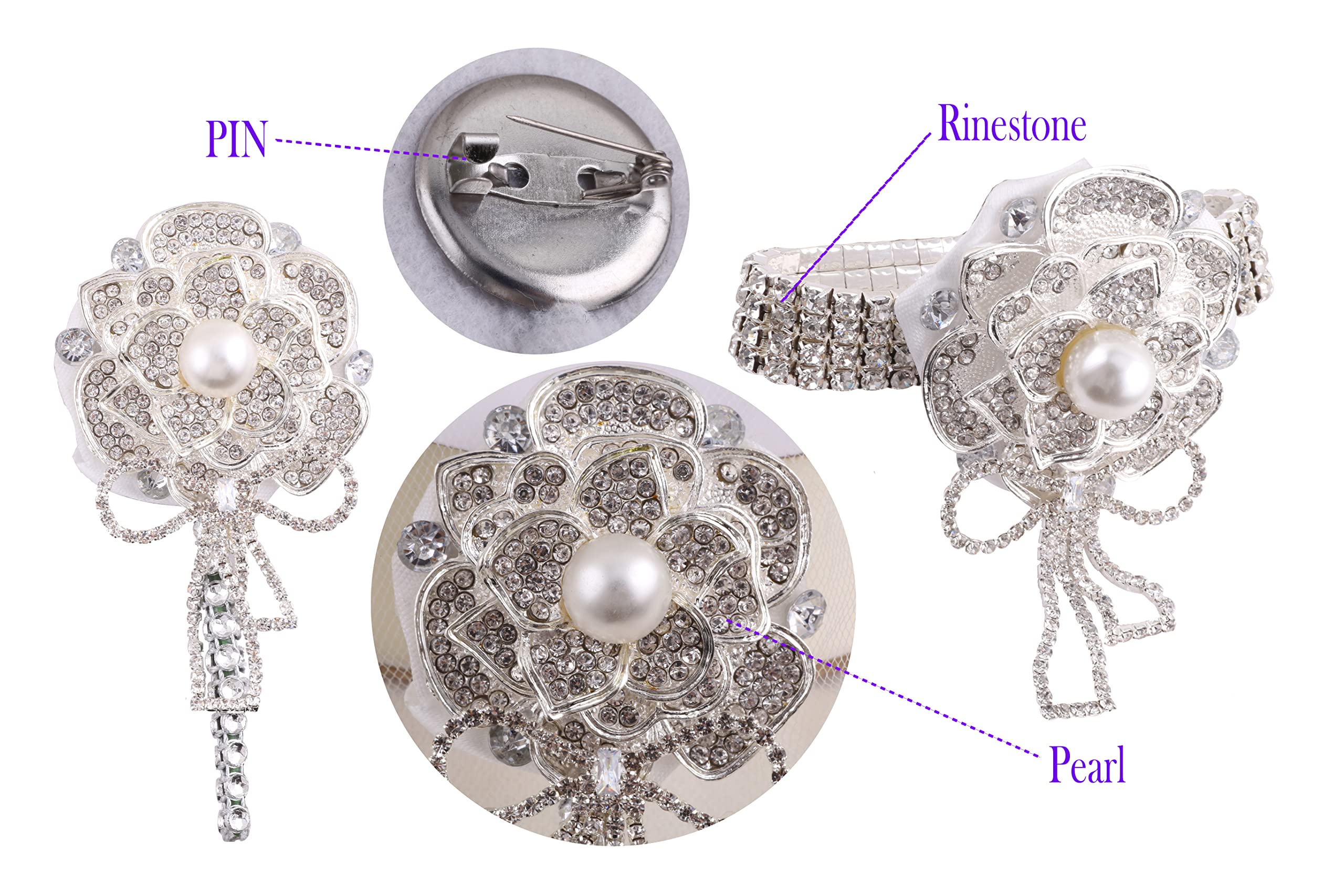 BingooPan Wrist Corsage Wristlet and Boutonniere Set 2 with Artificial Pearl for Luxury Wedding Party Prom (Ivory)