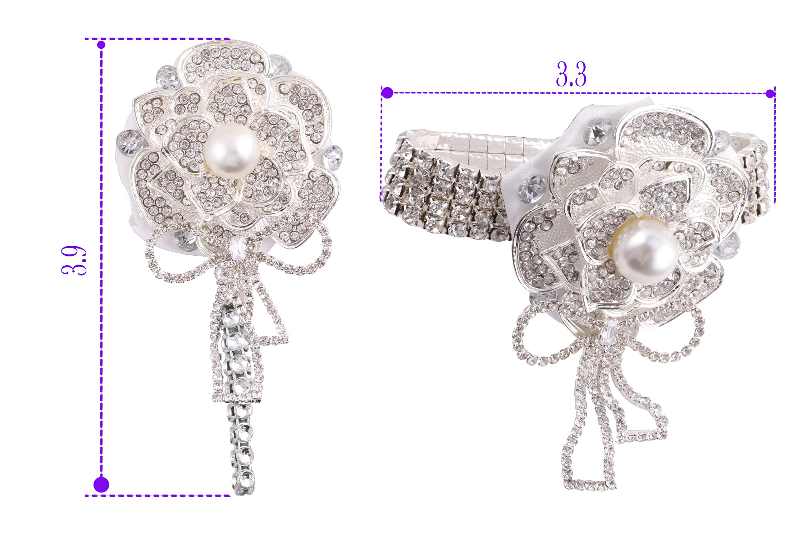 BingooPan Wrist Corsage Wristlet and Boutonniere Set 2 with Artificial Pearl for Luxury Wedding Party Prom (Ivory)