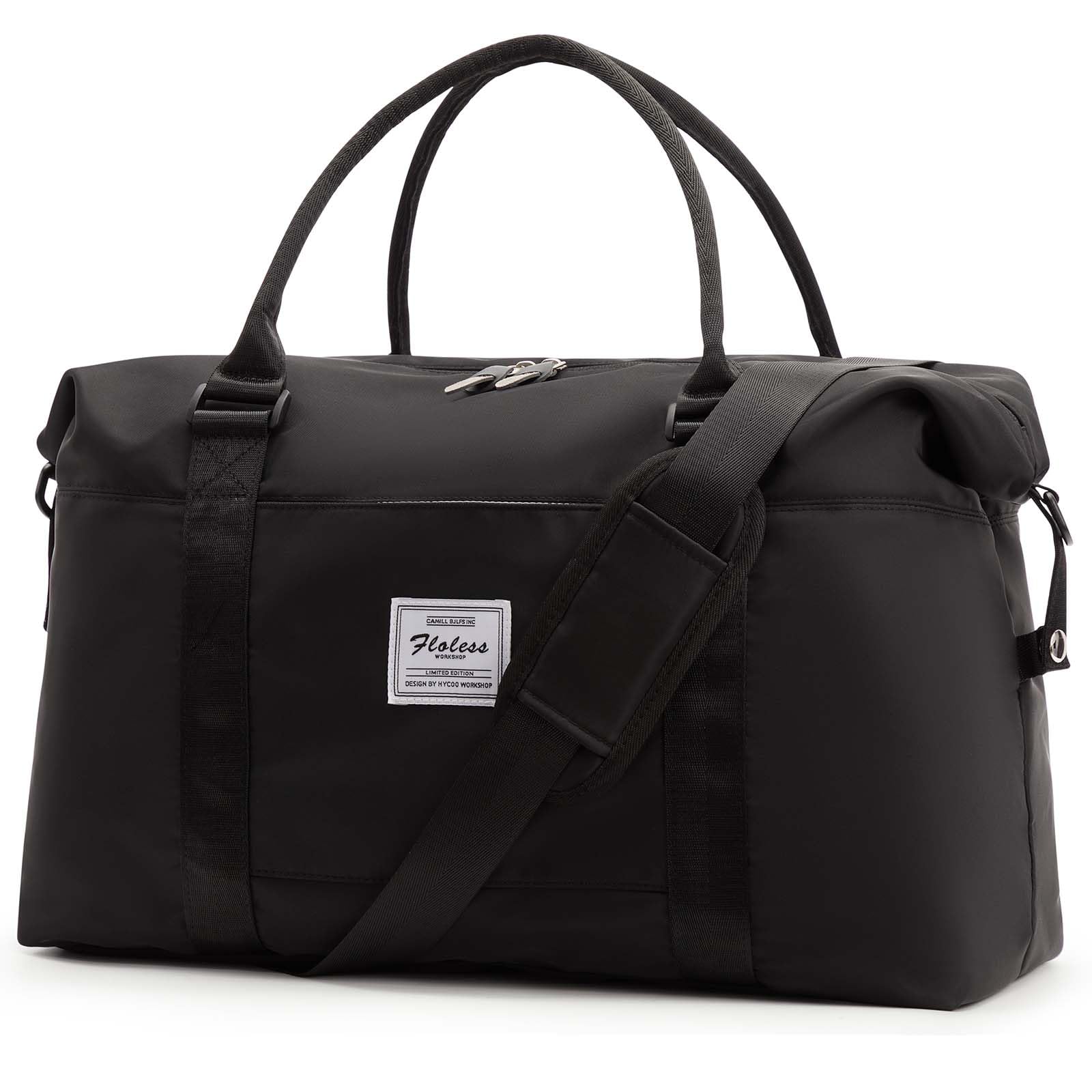 Carry on Bag for Women,Travel Duffel Bag,Large Sports Tote Gym Bag,Waterproof Weekender Overnight Bags for Women with Trolley Sleeve,Travel Bag Ladies Beach Bag, Black