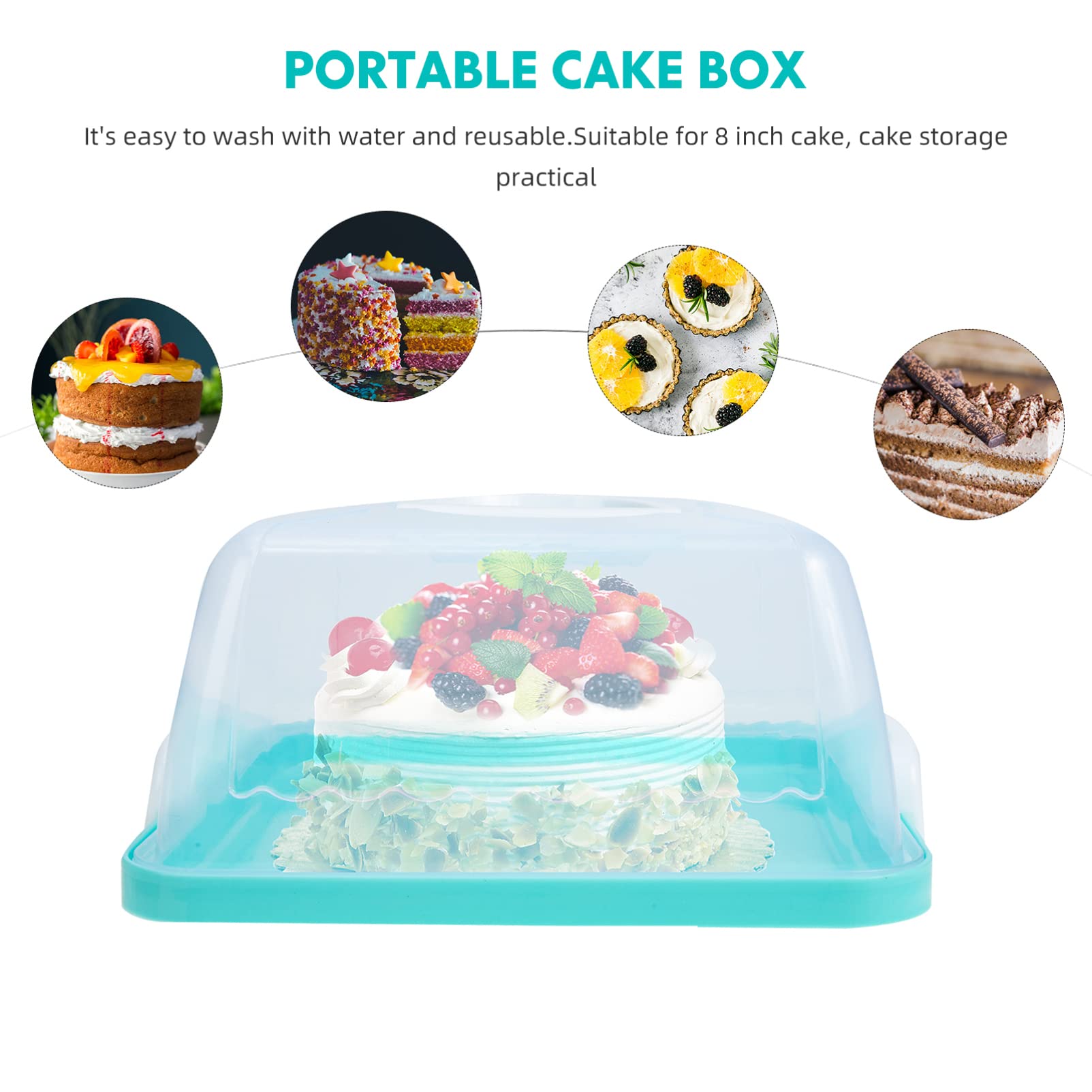 LIFKOME Cake Carrier Storage Container Portable Cake Saver with Handle Clear Square Cake Keeper for Transport Packaging Sky- blue