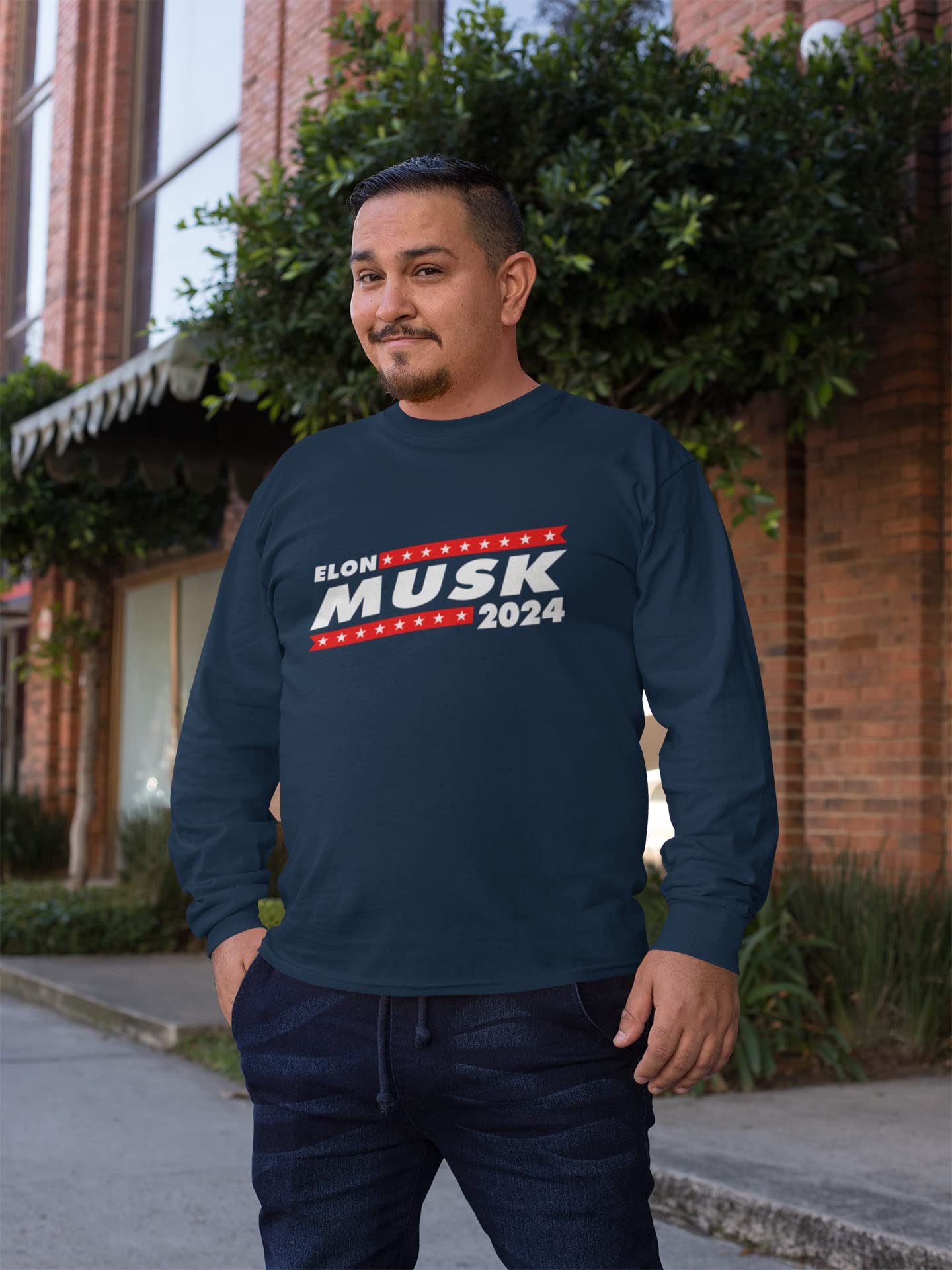 Absurd Ink Elon Musk 2024 - Long Sleeve Tee (as1, Alpha, x_l, Regular, Regular, XL) Navy