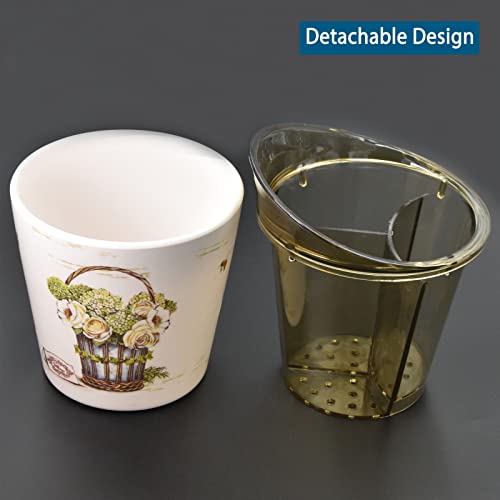 TEANXU Plastic Silverware Holder for Countertop Cutlery Holder Flatware Caddy, Kitchen Utensil Holder, Round