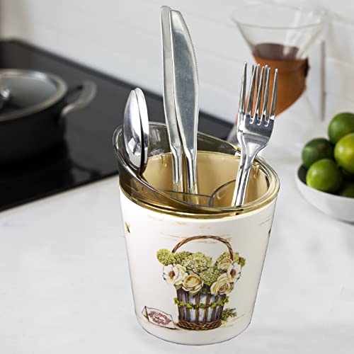 TEANXU Plastic Silverware Holder for Countertop Cutlery Holder Flatware Caddy, Kitchen Utensil Holder, Round