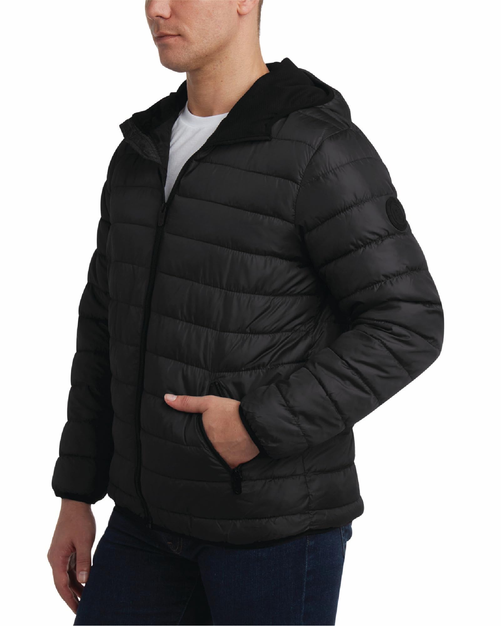 Perry Ellis Men's Winter Jacket - Soft Fleece Quilted Packable Puffer Hooded Down Jackets - Winter Jackets for Men (S-XXL), Size Large, Ink Black