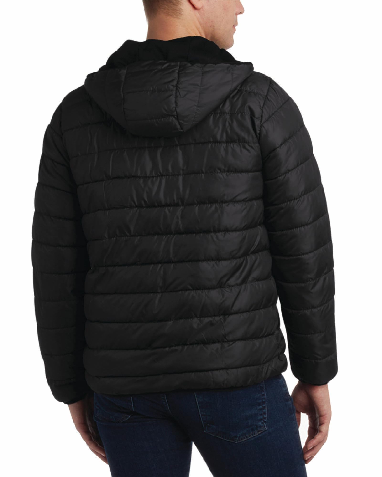 Perry Ellis Men's Winter Jacket - Soft Fleece Quilted Packable Puffer Hooded Down Jackets - Winter Jackets for Men (S-XXL), Size Large, Ink Black