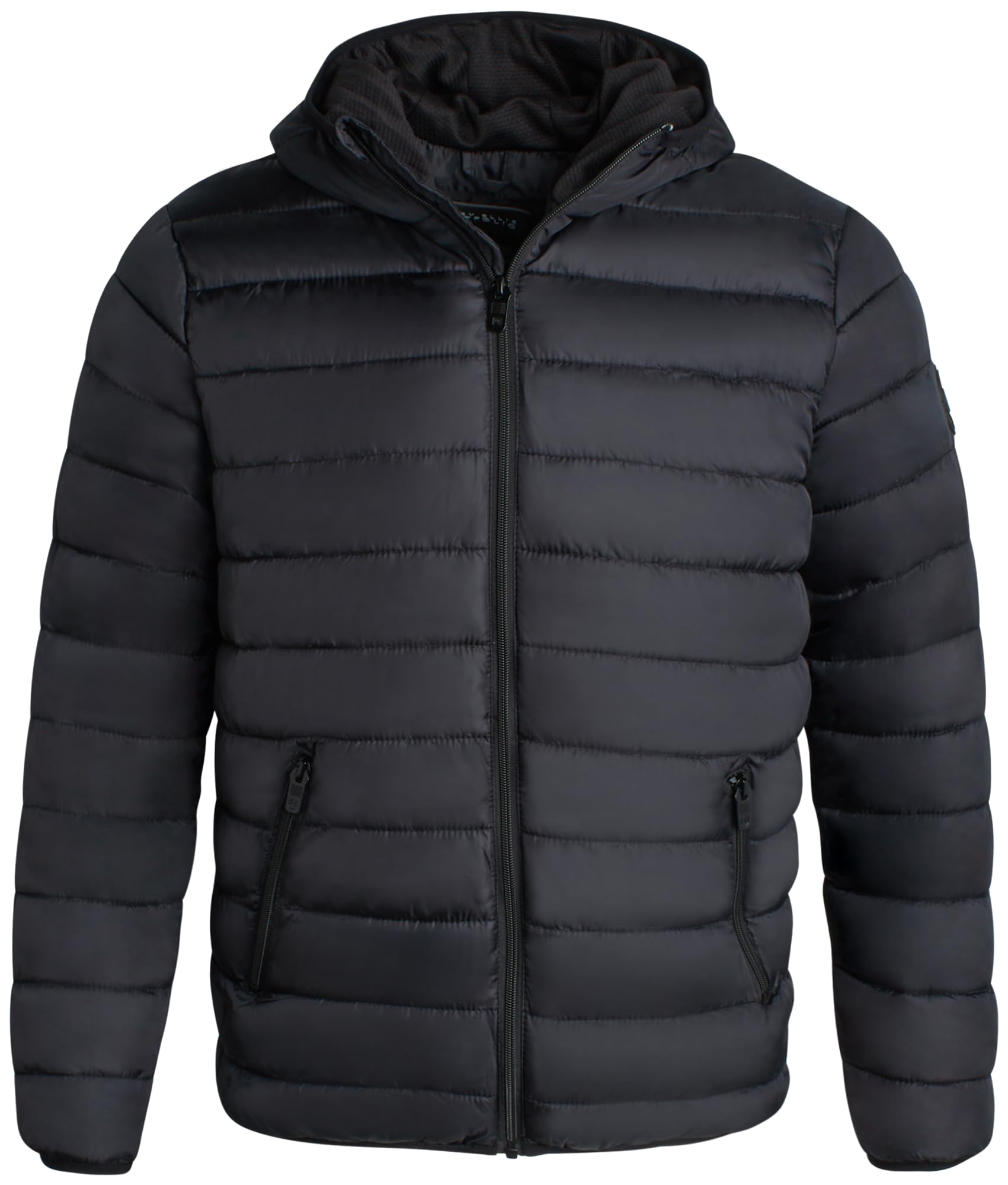 Perry Ellis Men's Winter Jacket - Soft Fleece Quilted Packable Puffer Hooded Down Jackets - Winter Jackets for Men (S-XXL), Size Large, Ink Black