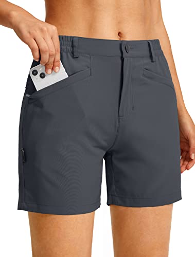 Soothfeel Women's Golf Shorts with 4 Pockets 5 Inch Quick Dry Stretch Dress Work Hiking Shorts for Women Casual Summer (Deep Grey, L)