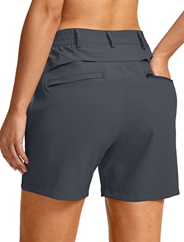 Soothfeel Women's Golf Shorts with 4 Pockets 5 Inch Quick Dry Stretch Dress Work Hiking Shorts for Women Casual Summer (Deep Grey, L)