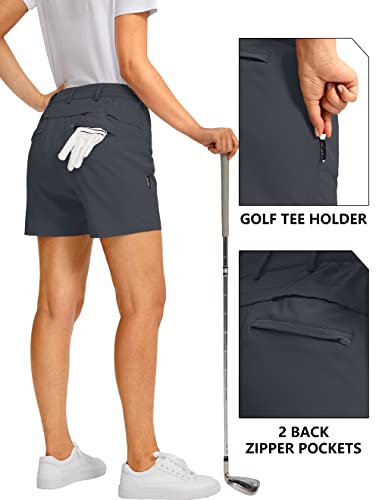 Soothfeel Women's Golf Shorts with 4 Pockets 5 Inch Quick Dry Stretch Dress Work Hiking Shorts for Women Casual Summer (Deep Grey, L)