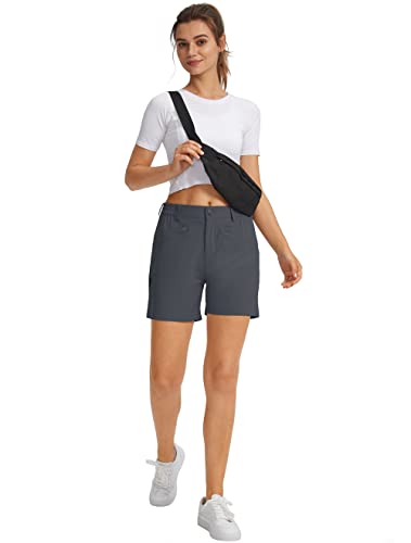 Soothfeel Women's Golf Shorts with 4 Pockets 5 Inch Quick Dry Stretch Dress Work Hiking Shorts for Women Casual Summer (Deep Grey, L)