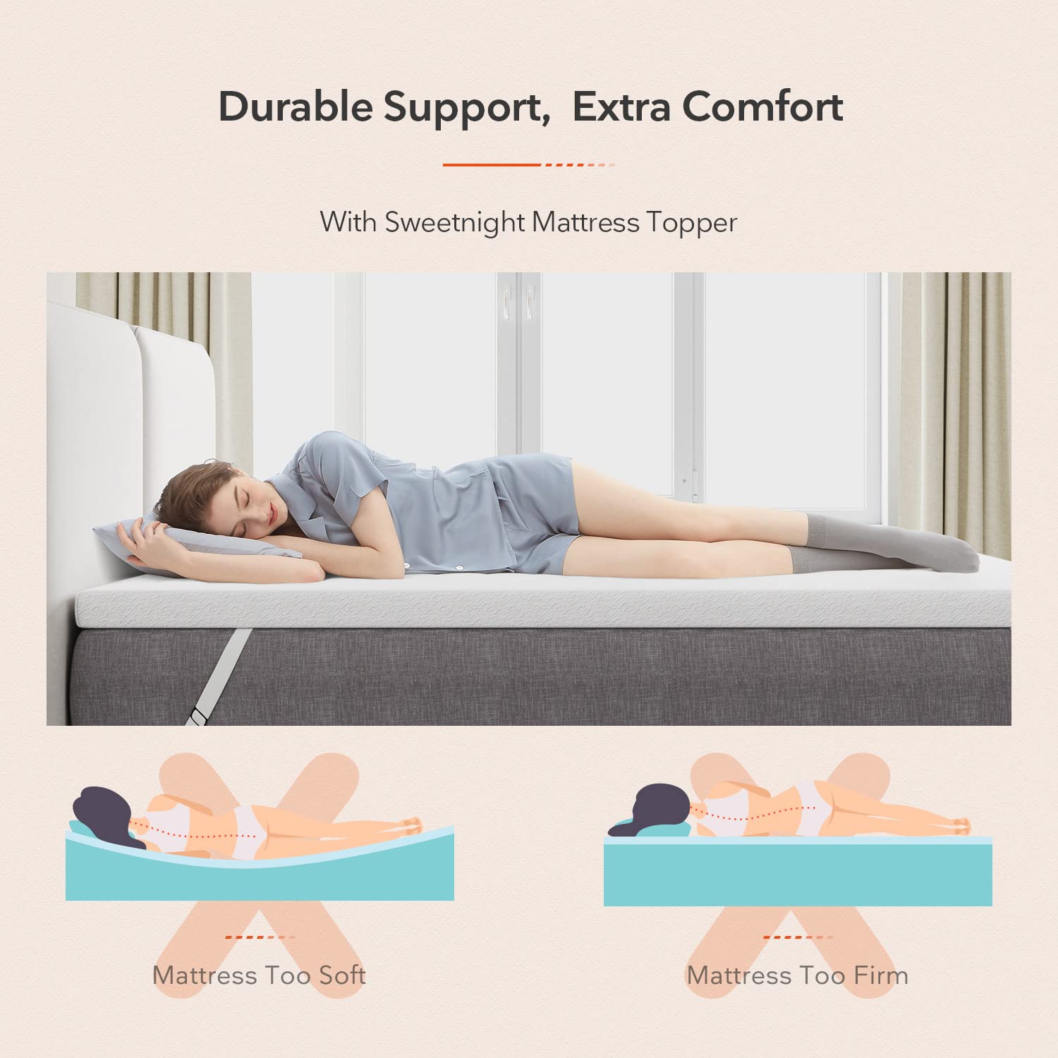 Sweetnight 4 Inch King Mattress Topper, High Density Memory Foam Mattress Topper for Enhanced Support, Medium Firm Mattress Topper with Non-Slip Design, King Size
