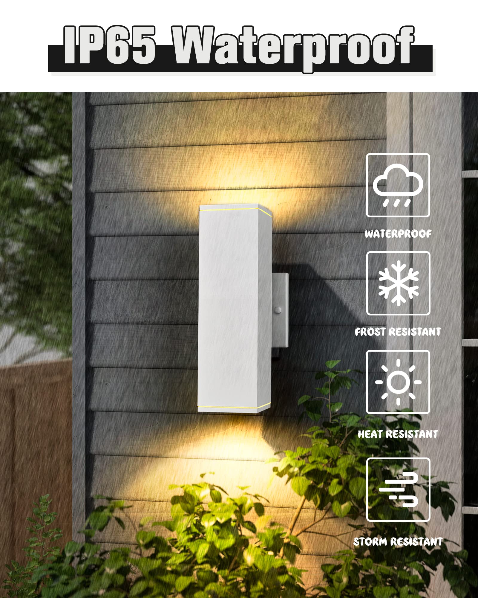 Ken & Ricky Outdoor Wall Lights, Modern Exterior Up and Down Wall Sconces, Square Porch Lights Outdoor Wall with Sanded White Finish - 2 Pack