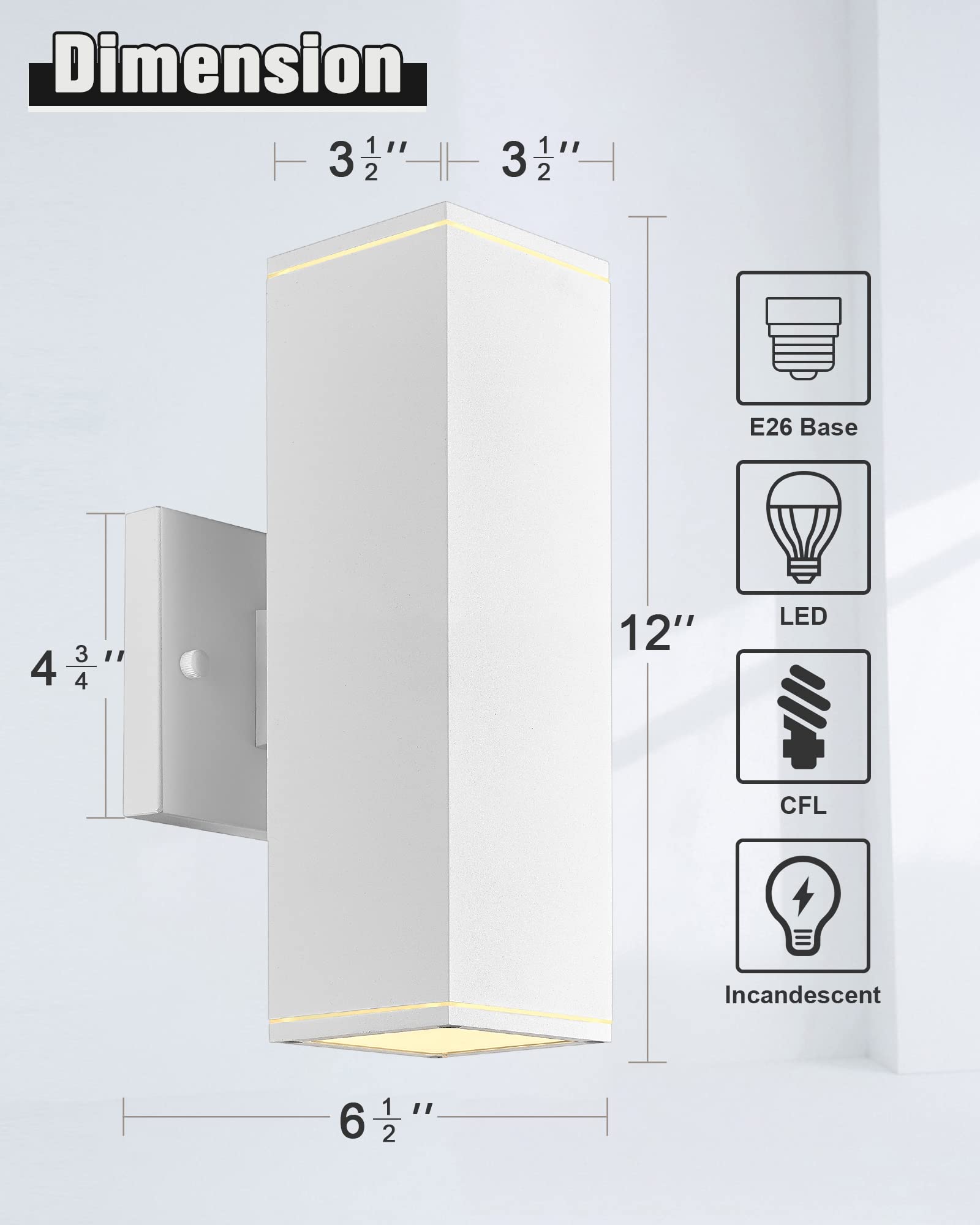 Ken & Ricky Outdoor Wall Lights, Modern Exterior Up and Down Wall Sconces, Square Porch Lights Outdoor Wall with Sanded White Finish - 2 Pack