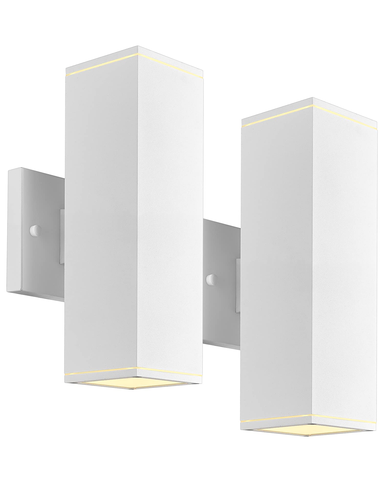 Ken & Ricky Outdoor Wall Lights, Modern Exterior Up and Down Wall Sconces, Square Porch Lights Outdoor Wall with Sanded White Finish - 2 Pack