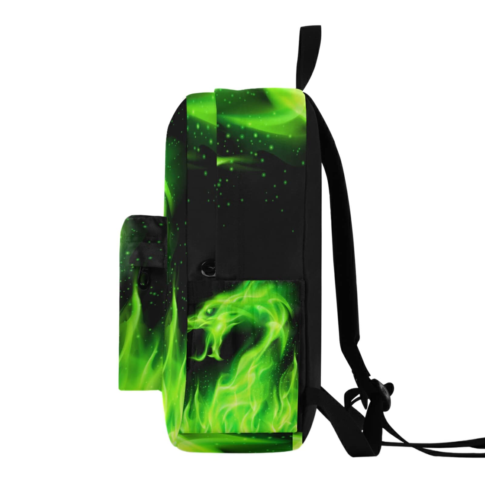 Green Fire Dragon Backpack, Travel Rucksack Lightweight School Bookbag Daypack for Adults Teen Students Boys Girls