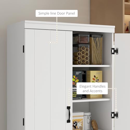 HOMCOM 70" Kitchen Pantry Cabinet, Freestanding Storage Cabinet with 4 Doors and 2 Adjustable Shelves for Dining Room, White