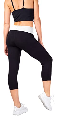 Blis Workout Leggings for Women Fold Over Maternity Leggings Yoga Pants for Women Capri Length 3 Packs Available Black/White Small