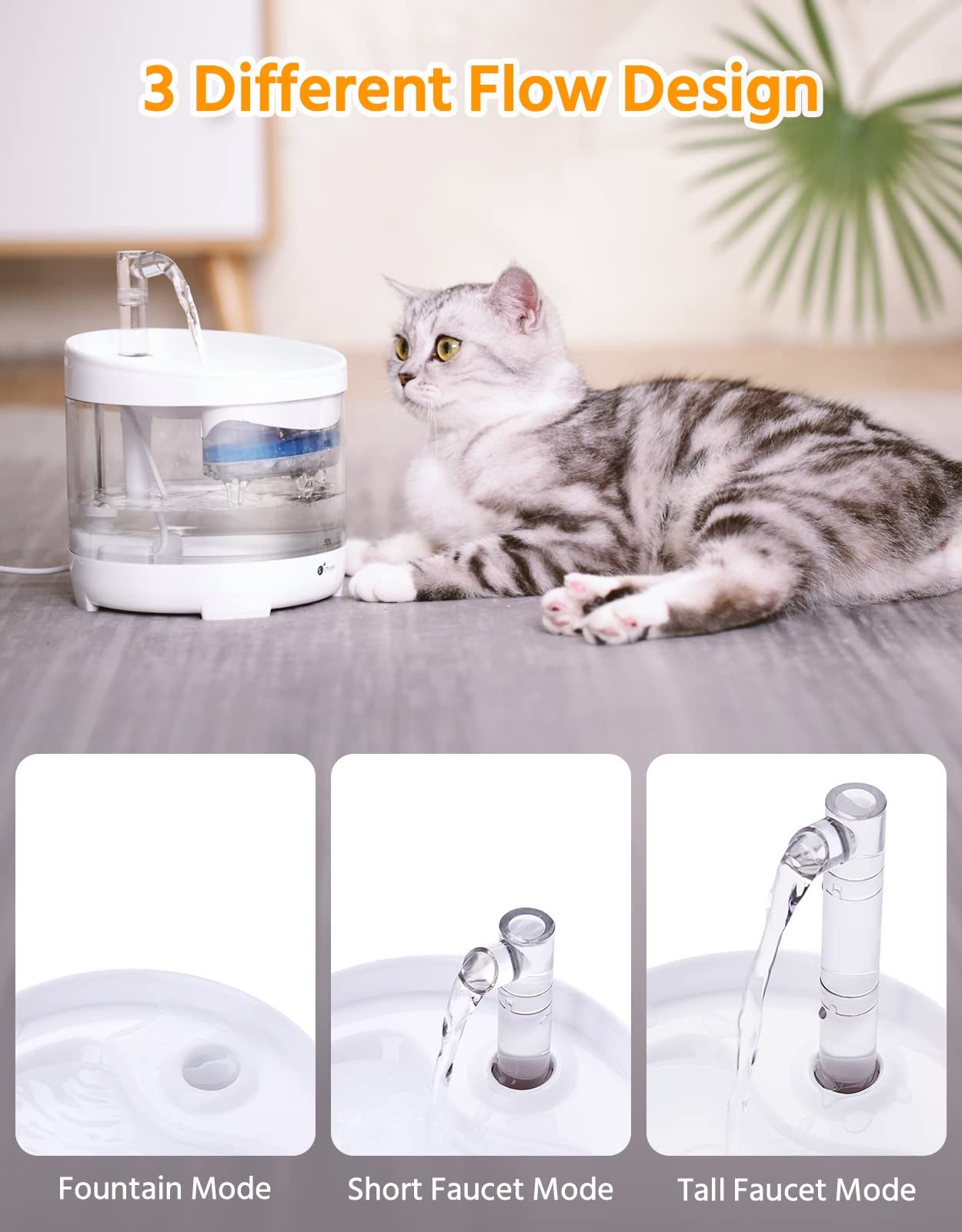 STFXMY Cat Water Fountain, 54oz/1.6L Pet Water Fountain Indoor, Ultra Quiet Automatic Pet Drinking Fountain with 3 Replacement Filters, Cleaning Brushes Kits and 1 Silicon Mat