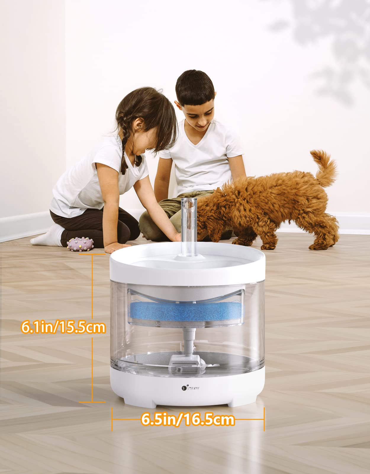 STFXMY Cat Water Fountain, 54oz/1.6L Pet Water Fountain Indoor, Ultra Quiet Automatic Pet Drinking Fountain with 3 Replacement Filters, Cleaning Brushes Kits and 1 Silicon Mat