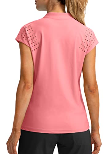 Soothfeel Women's Golf Shirt Cap Sleeve V Neck Polo Shirts Lightweight Quick Dry Workout Tennis Shirts Tops for Women(Light Orange, M)