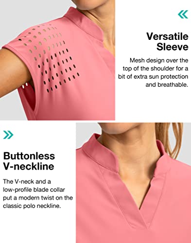 Soothfeel Women's Golf Shirt Cap Sleeve V Neck Polo Shirts Lightweight Quick Dry Workout Tennis Shirts Tops for Women(Light Orange, M)