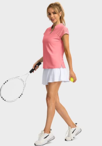 Soothfeel Women's Golf Shirt Cap Sleeve V Neck Polo Shirts Lightweight Quick Dry Workout Tennis Shirts Tops for Women(Light Orange, M)