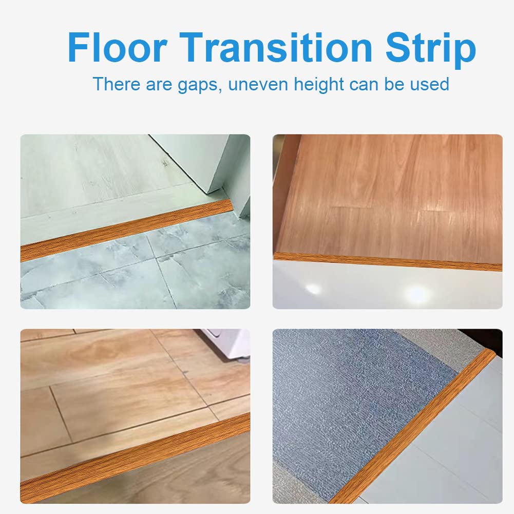 Floor Transition Strip Self Adhesive Laminate Floor Strip Threshold Seam Cover Strip Vinyl Door Floor Trim Elegant Wood Grain Design (Brown Wood Grain, 2"/6.6 FT)