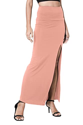 Urban CoCo Women's Vintage High Waist Bodycon Split Maxi Skirt(Pink,L)