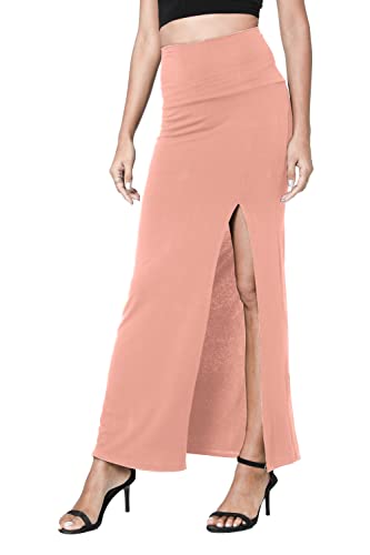 Urban CoCo Women's Vintage High Waist Bodycon Split Maxi Skirt(Pink,L)