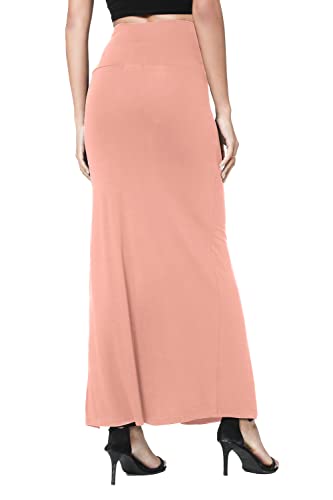 Urban CoCo Women's Vintage High Waist Bodycon Split Maxi Skirt(Pink,L)