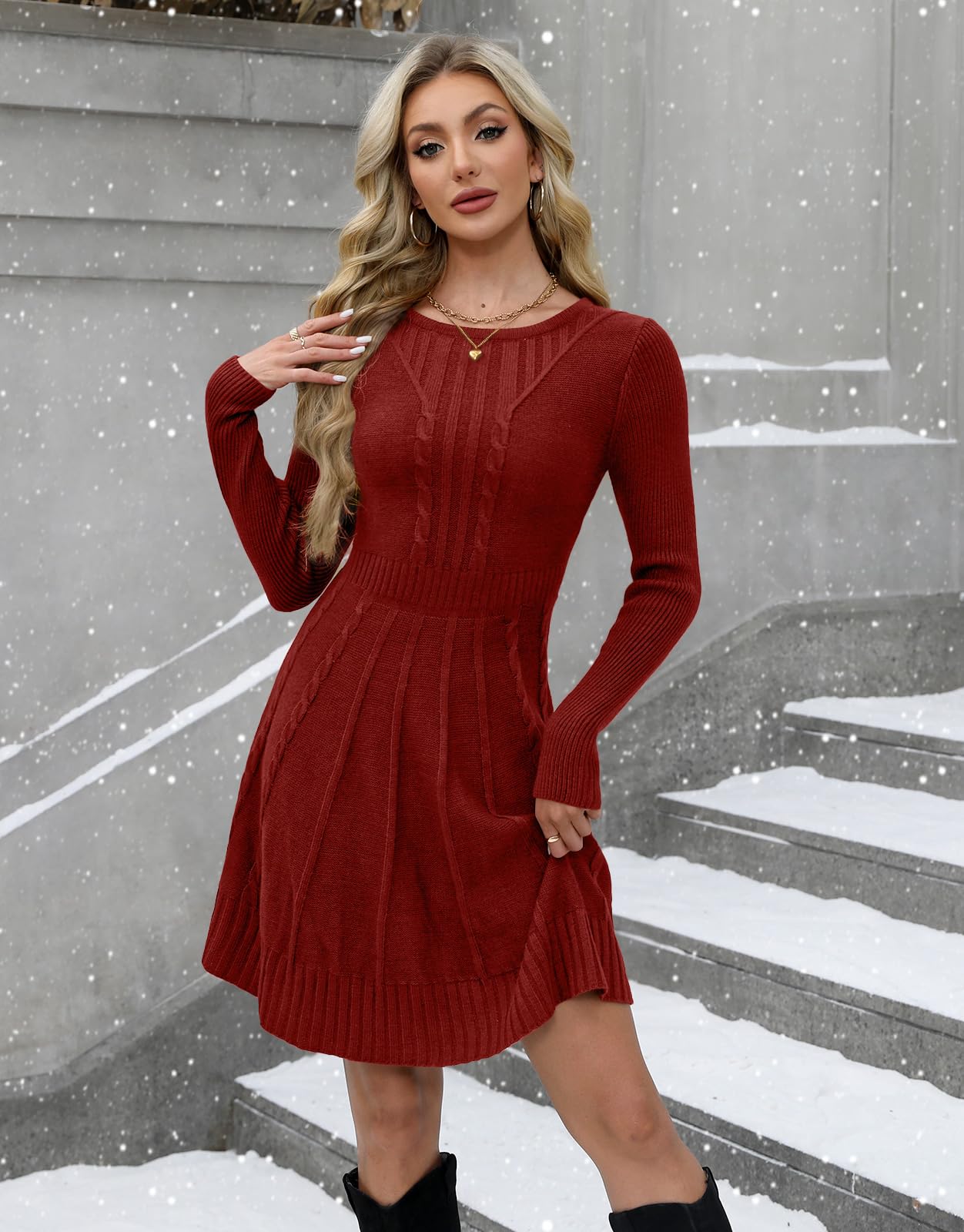 Maisolly Green Sweater Dresses Ladies Comfy Lightweight Warm Pullover Oversized Winter Dress Burgundy L