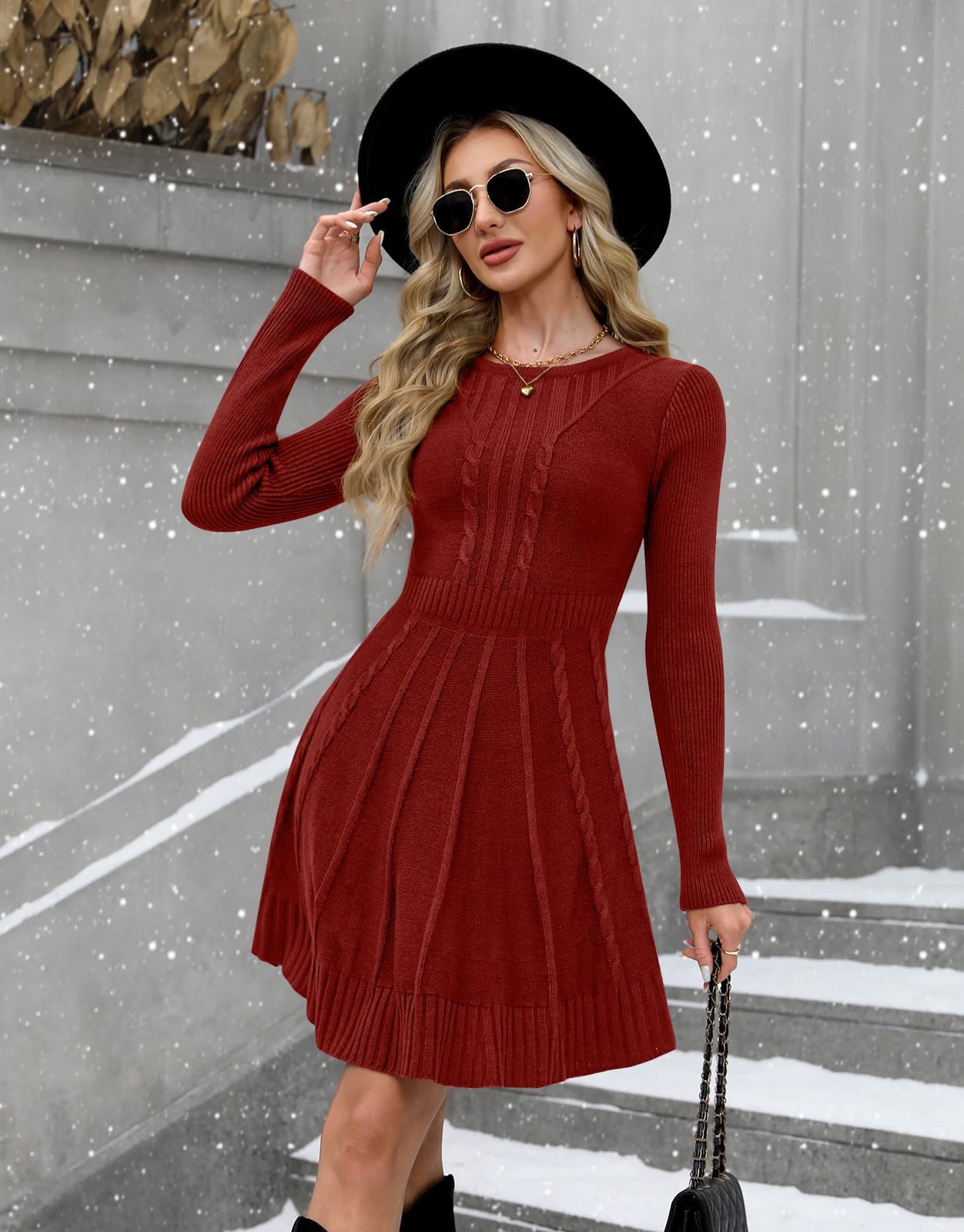 Maisolly Green Sweater Dresses Ladies Comfy Lightweight Warm Pullover Oversized Winter Dress Burgundy L