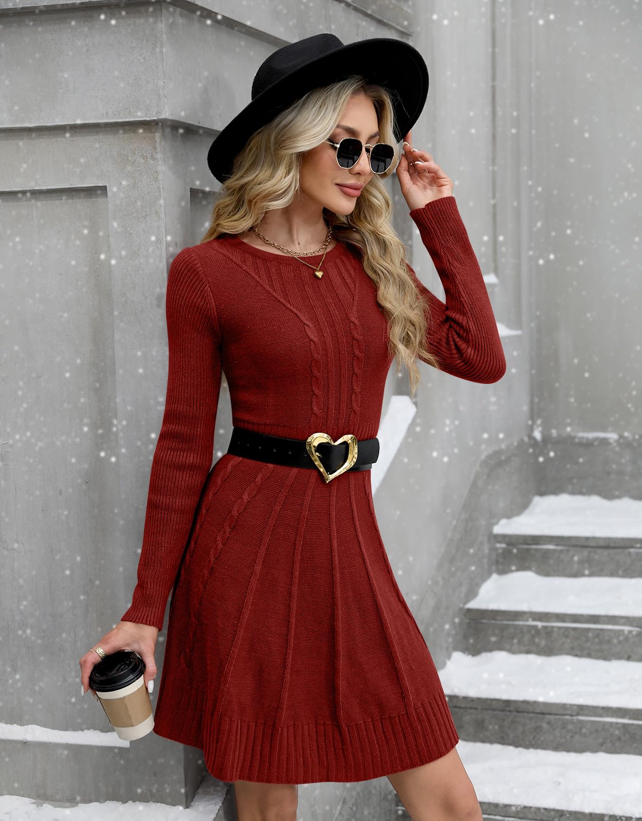 Maisolly Green Sweater Dresses Ladies Comfy Lightweight Warm Pullover Oversized Winter Dress Burgundy L