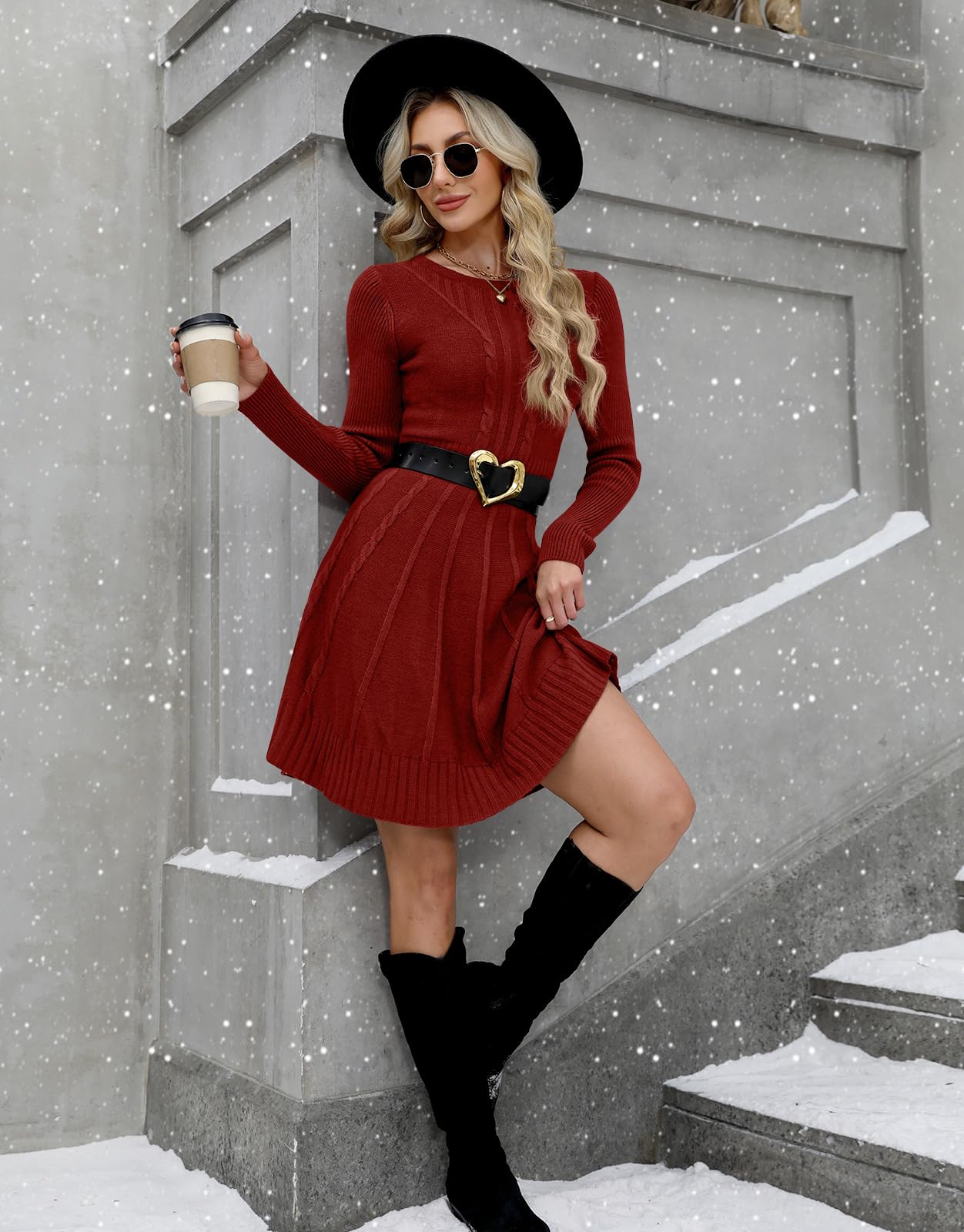 Maisolly Green Sweater Dresses Ladies Comfy Lightweight Warm Pullover Oversized Winter Dress Burgundy L