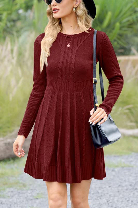 Maisolly Green Sweater Dresses Ladies Comfy Lightweight Warm Pullover Oversized Winter Dress Burgundy L