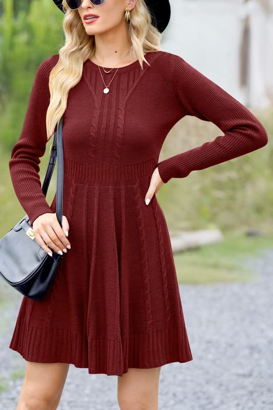 Maisolly Green Sweater Dresses Ladies Comfy Lightweight Warm Pullover Oversized Winter Dress Burgundy L