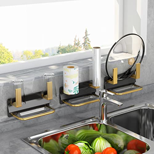 eyesfon Pot Lid Organizer Rack for Cabinet Door/Wall, Hole-free Wall-mounted Pot Lid Holder, Thickened Sturdy Space Aluminum (Black)
