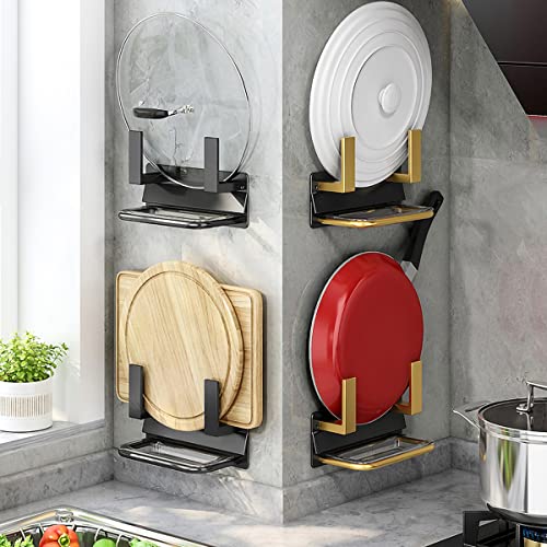 eyesfon Pot Lid Organizer Rack for Cabinet Door/Wall, Hole-free Wall-mounted Pot Lid Holder, Thickened Sturdy Space Aluminum (Black)