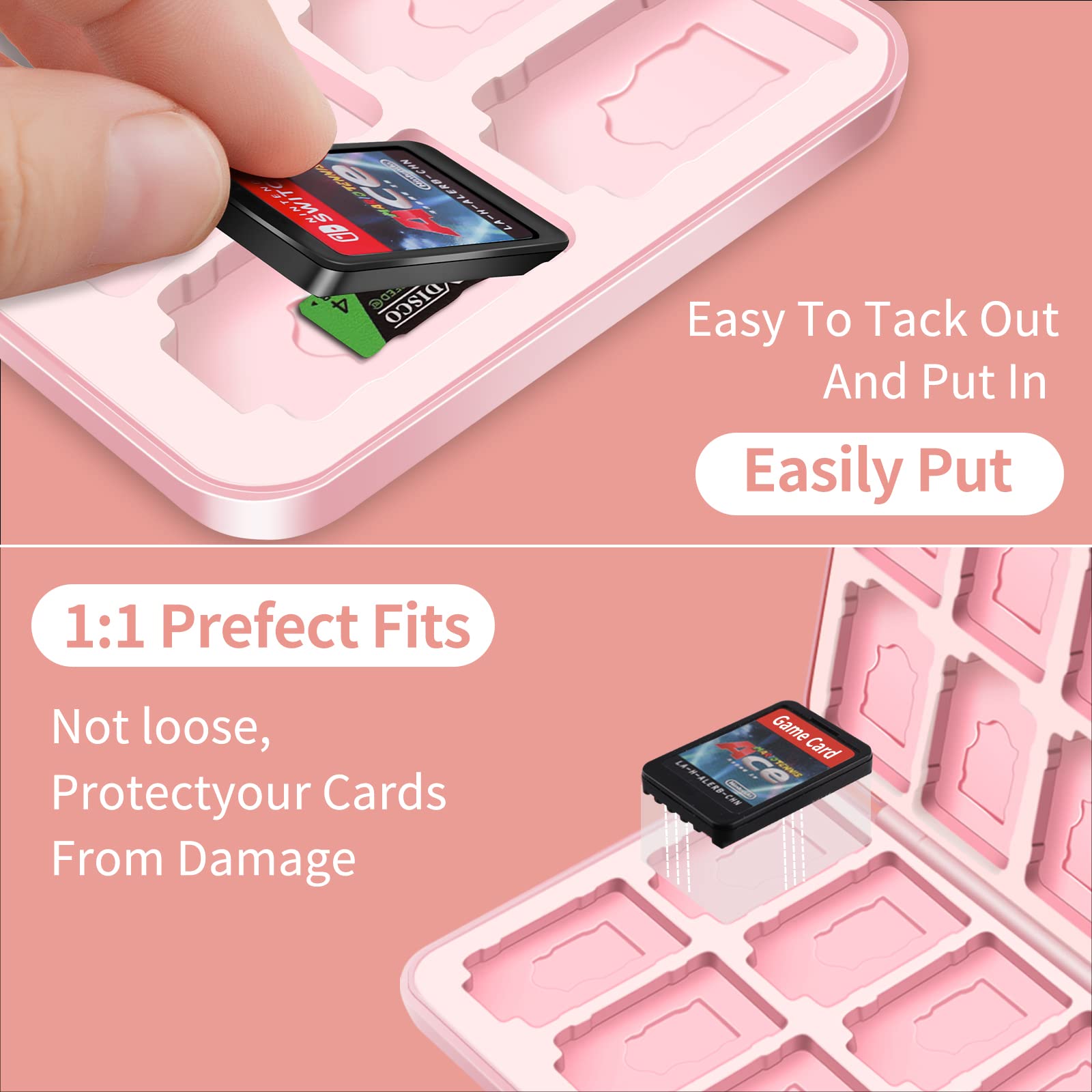 OLDZHU Cute Switch Case Holder Compatible with Nintendo Switch&Switch OLED, Pink Storage for 24 Game Cartridges and 24 Micro SD Cards