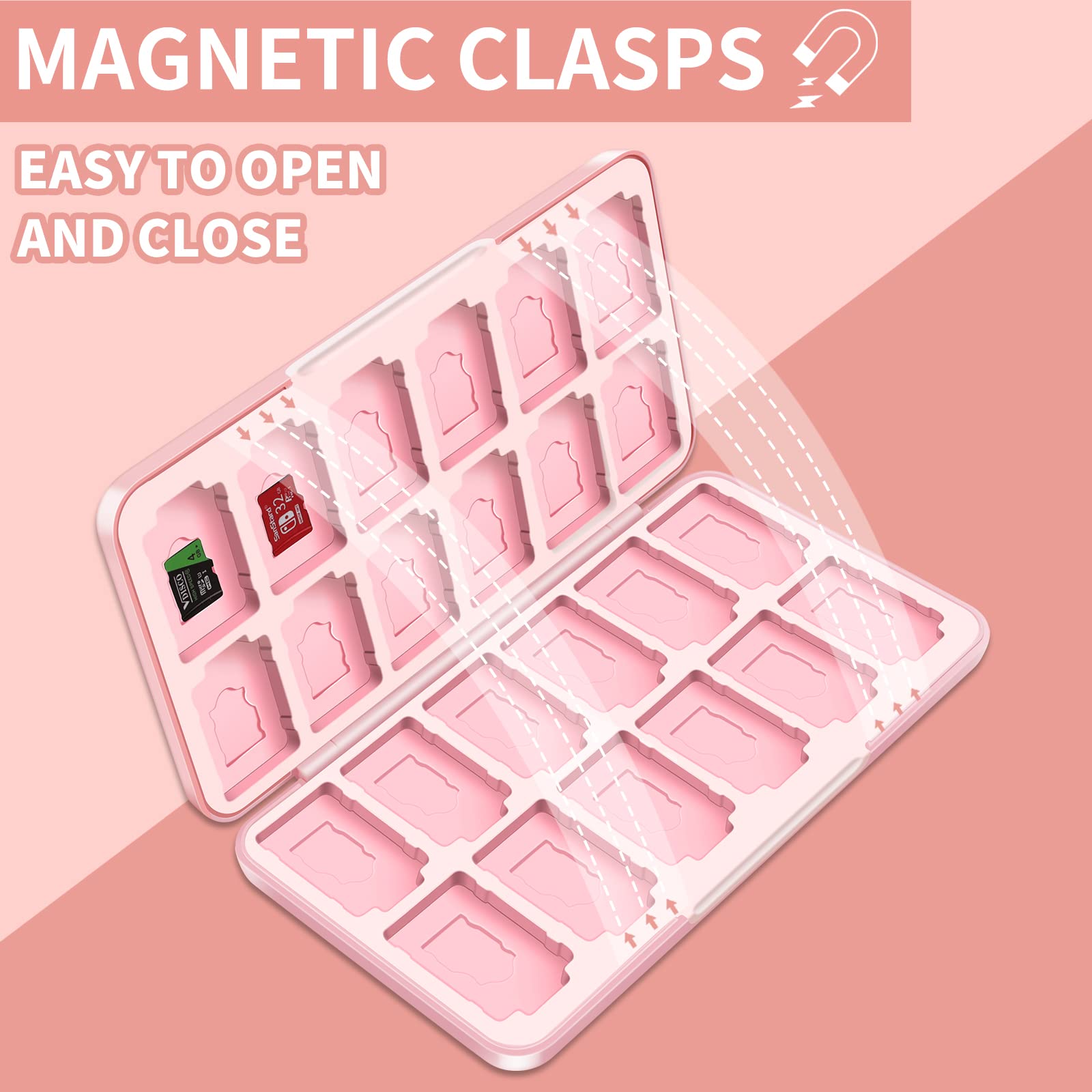OLDZHU Cute Switch Case Holder Compatible with Nintendo Switch&Switch OLED, Pink Storage for 24 Game Cartridges and 24 Micro SD Cards