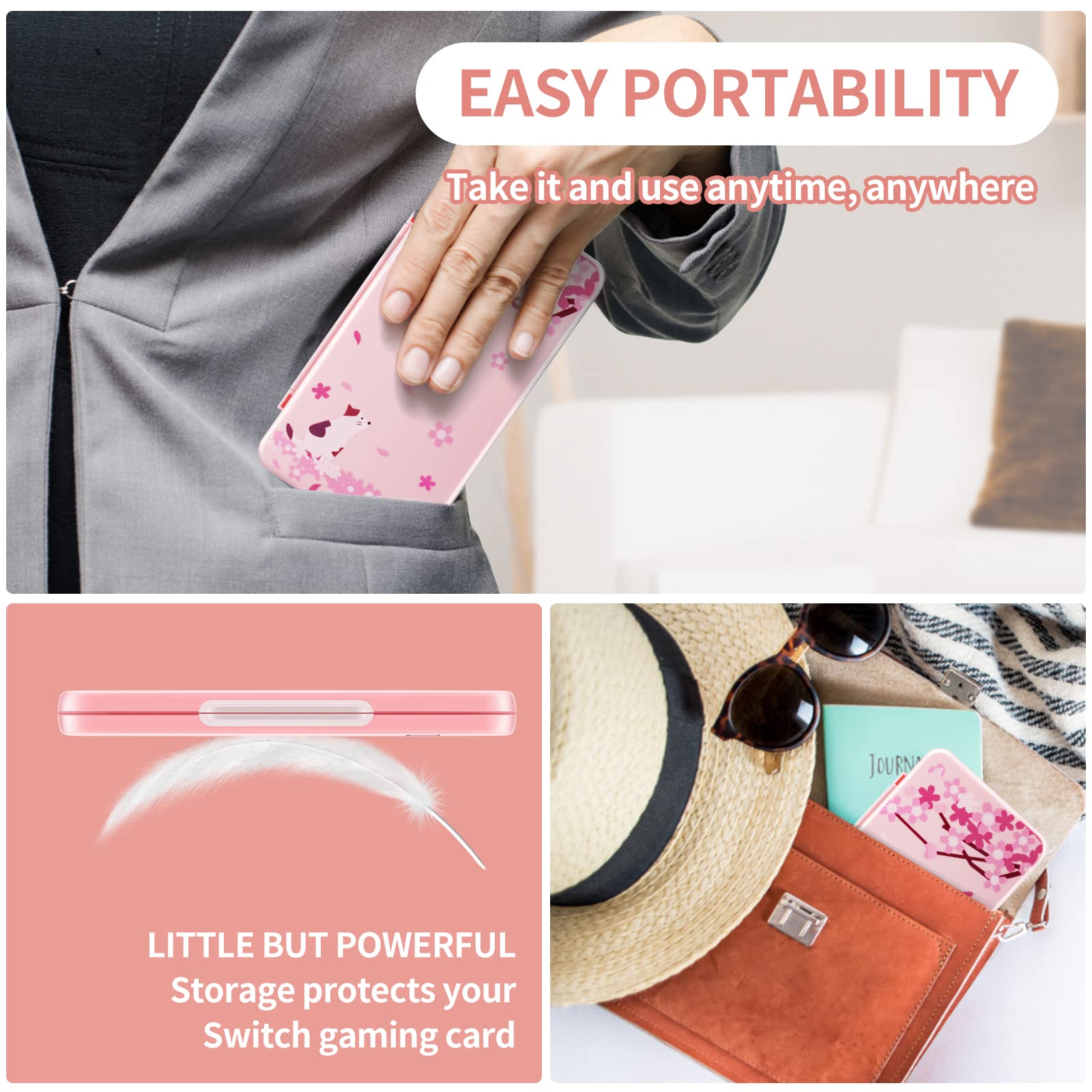 OLDZHU Cute Switch Case Holder Compatible with Nintendo Switch&Switch OLED, Pink Storage for 24 Game Cartridges and 24 Micro SD Cards
