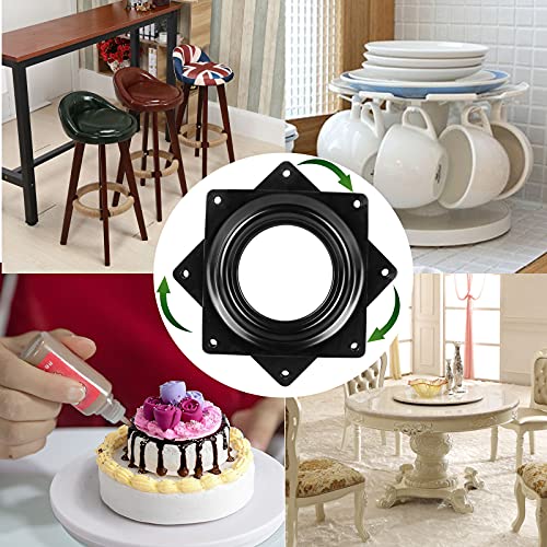 [16-Pack] Lazy Susan Hardware 4 Inch Black, Square Lazy Susan Turntable Bearings, 5/16" Thick Swivel Plate for Serving Trays, Kitchen Cabinet, Craft Project, Makeup Holder, 330 Lbs Capacity