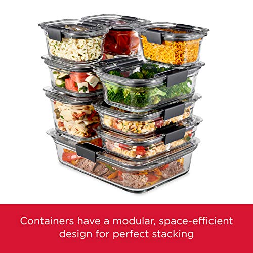 Rubbermaid Brilliance Glass Storage 3.2-Cup Food Containers with Lids, BPA Free and Leak Proof, Medium, Clear, Pack of 4