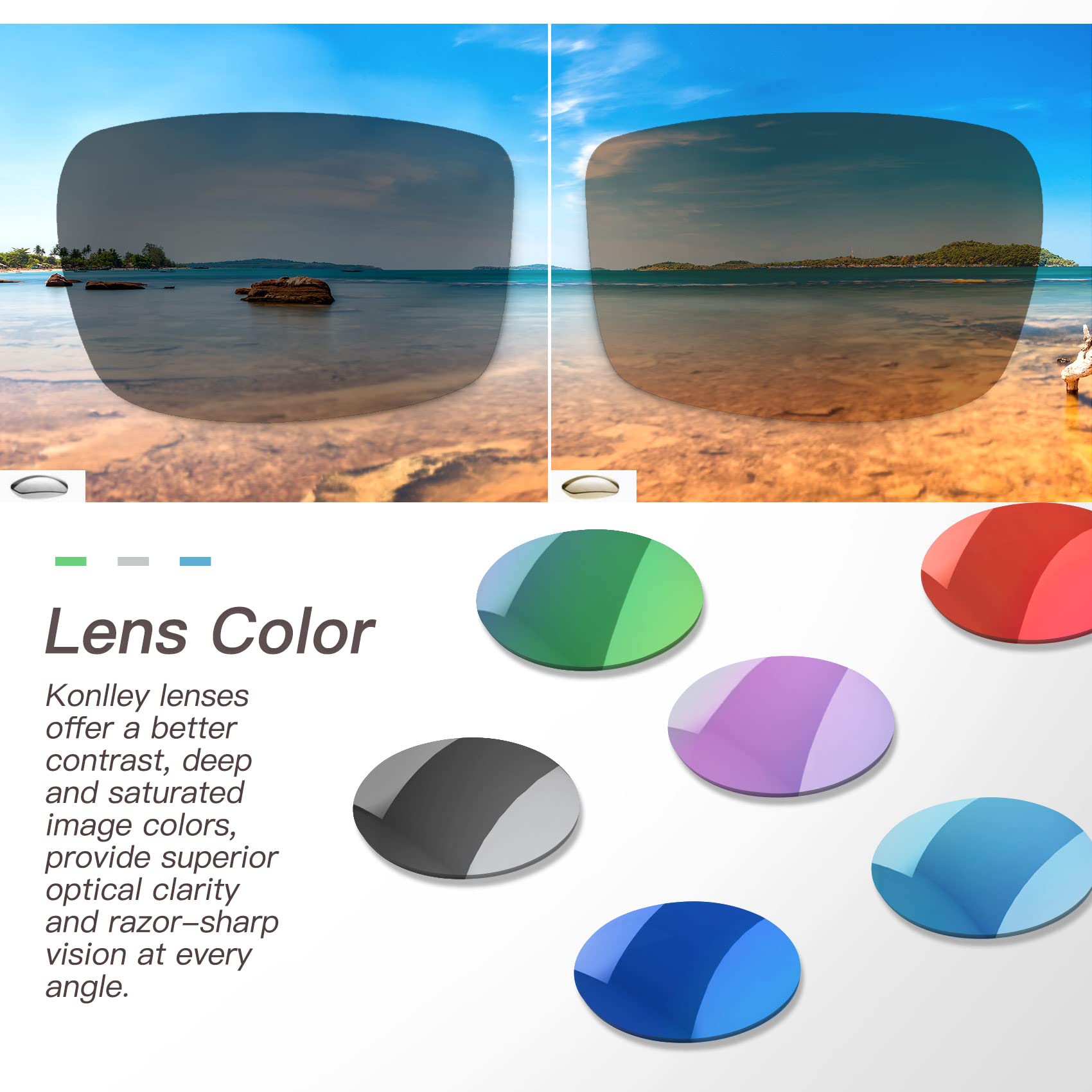 Konlley Sport Polarized Sunglasses UV Protection for Men and Women, Running Fishing Rectangle Sunglasses with White Frame