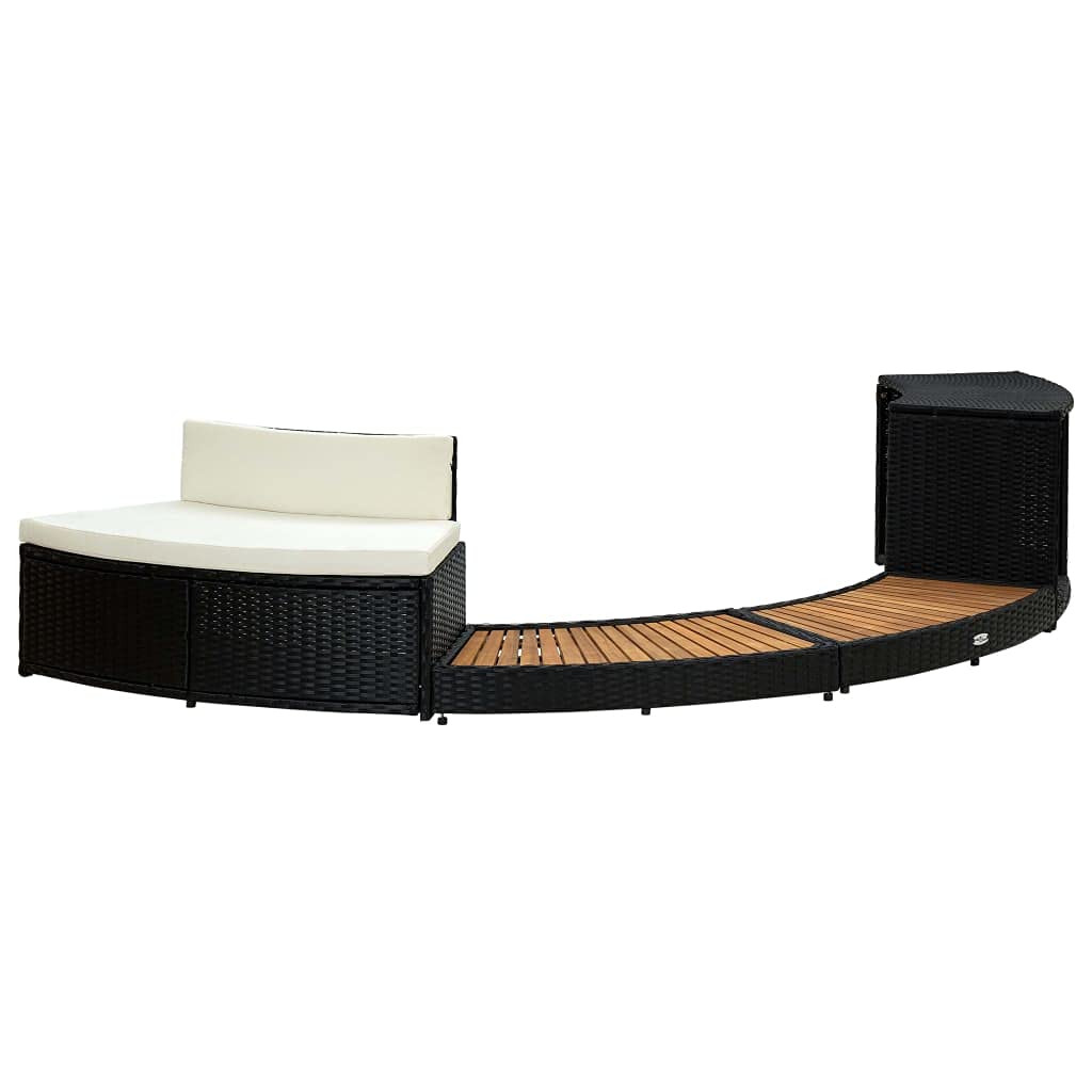 OUSEE Spa Surround Black Poly Rattan and Acacia Wood