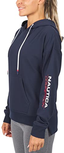 Nautica Competition Women's Active French Terry Pullover Sweatshirt Hoodie W/Pockets (Large, Navy 2)