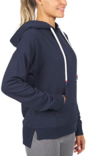 Nautica Competition Women's Active French Terry Pullover Sweatshirt Hoodie W/Pockets (Large, Navy 2)